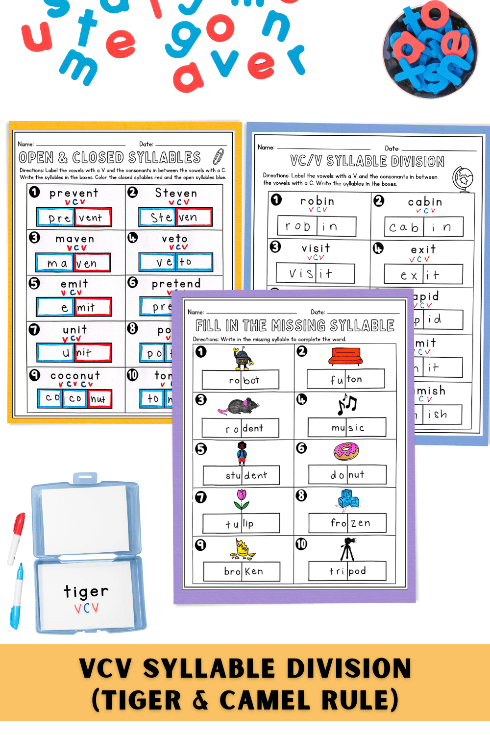 VCV Words Free List: Tiger & Camel Rule Syllable Division - Empire ...