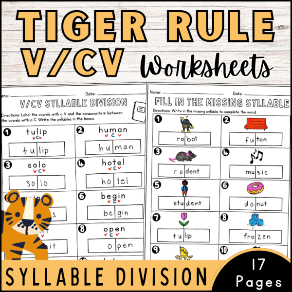 VCV Words Free List: Tiger & Camel Rule Syllable Division - Empire ...