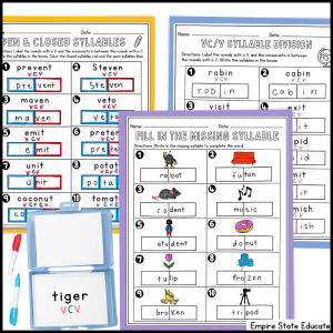 VCV Words Free List: Tiger & Camel Rule Syllable Division - Empire ...