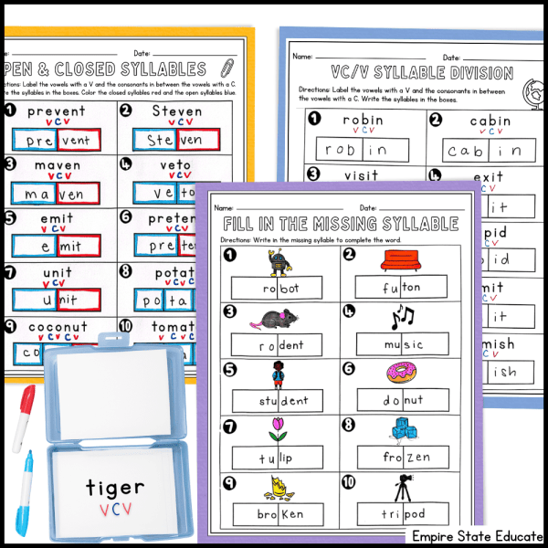 VCV Words Free List: Tiger & Camel Rule Syllable Division - Empire ...