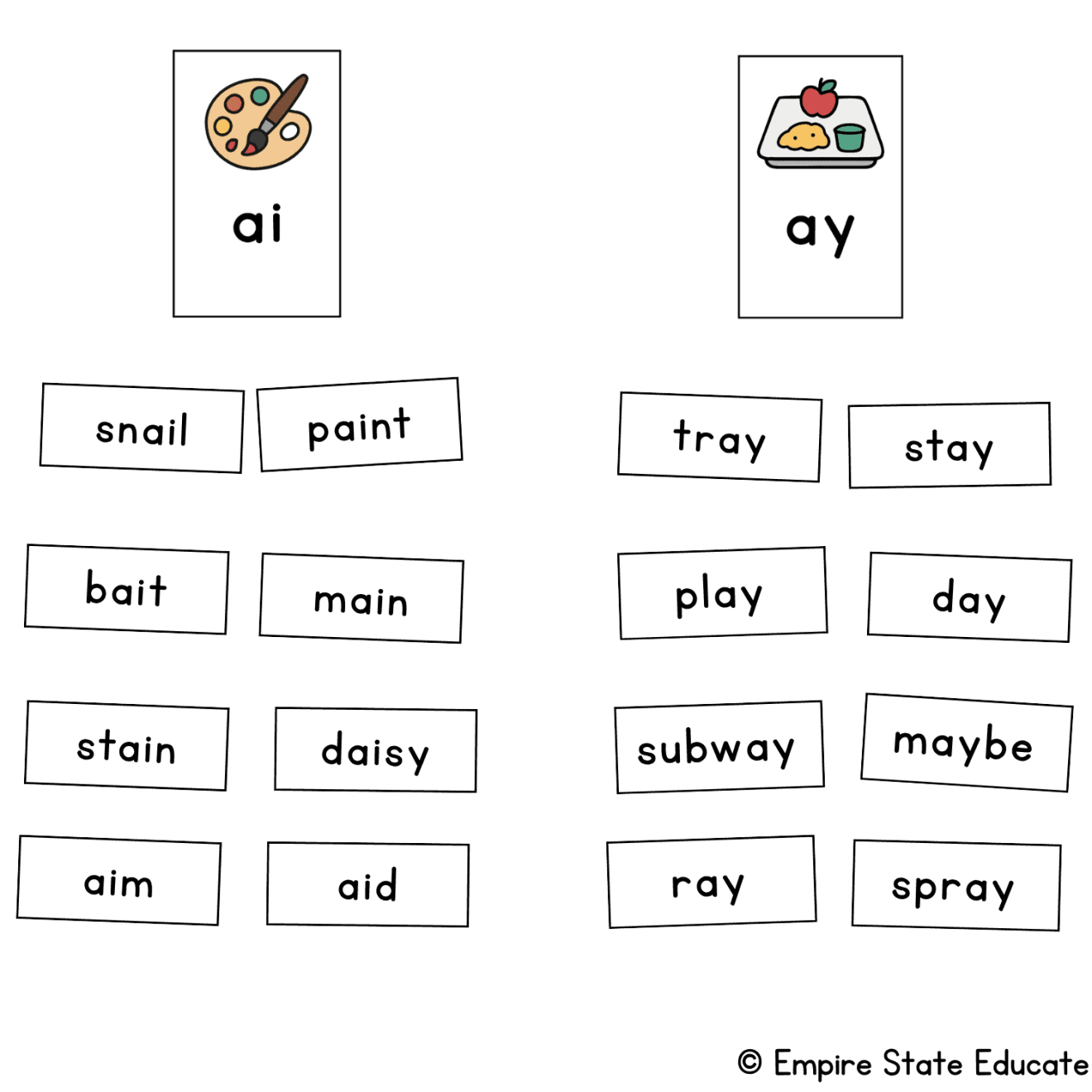 Long A ai and ay Vowel Team Words- Free List - Empire State Educate
