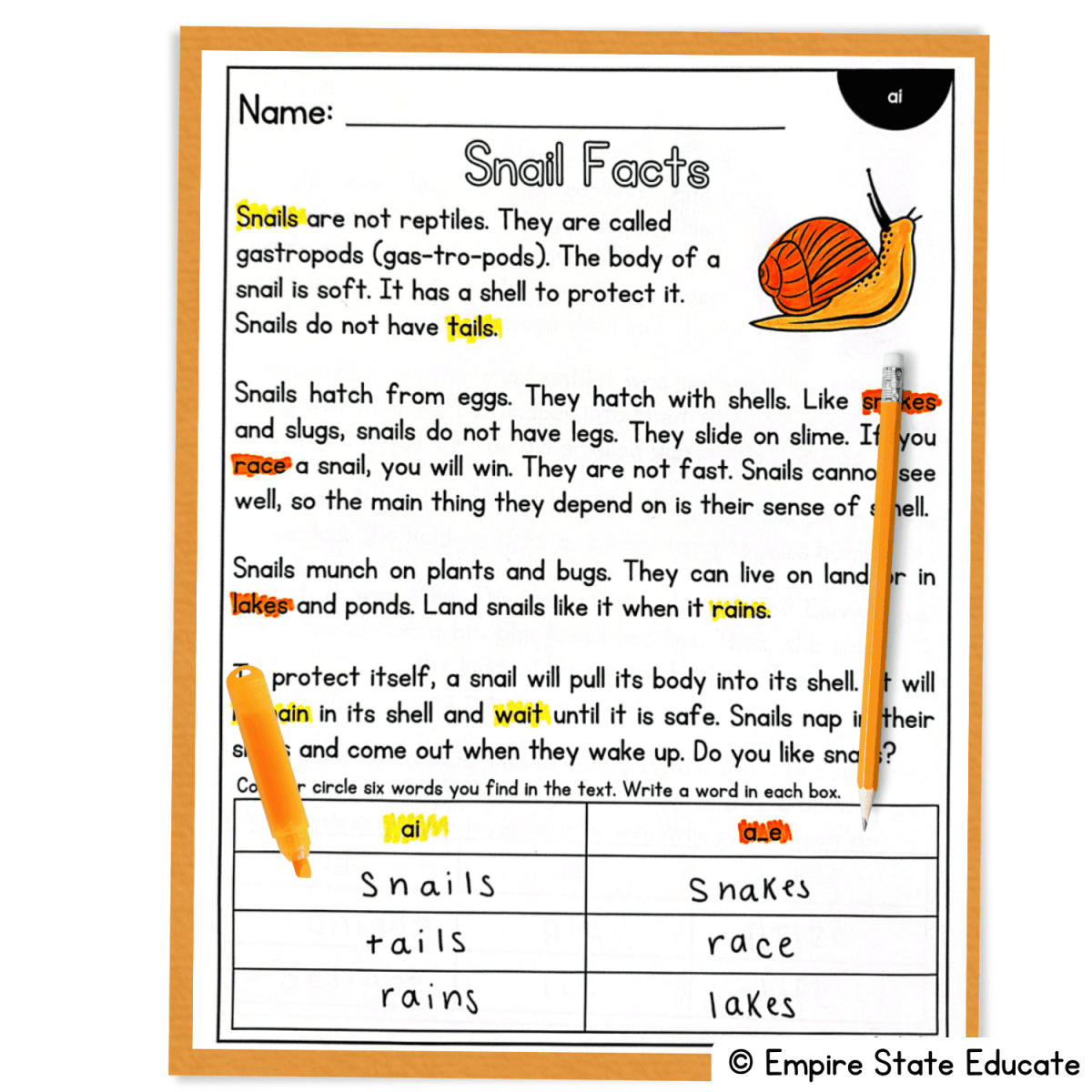 Long A ai and ay Vowel Team Words- Free List - Empire State Educate
